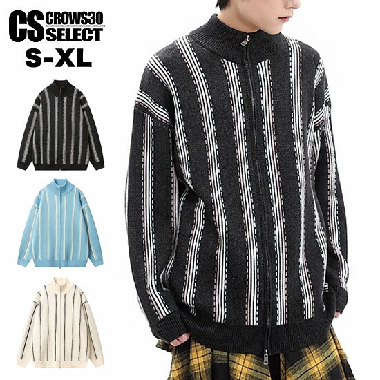 当店の洋服は細身シルエットになります。インポート商品など、サイズ交換・返品などが出来ない商品も数多くありますので、採寸表を必ず確認のうえ、ご注文いただきますよう、お願いいたします。[CROWS 30 SELECT]ストライプニットブルゾン ...