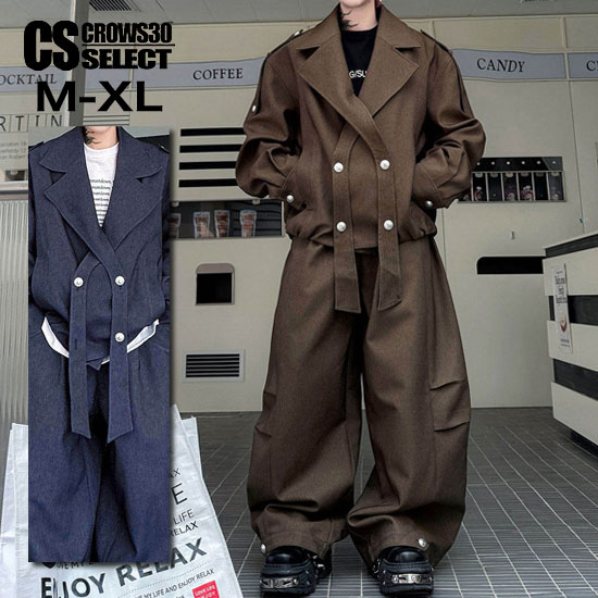 当店の洋服は細身シルエットになります。インポート商品など、サイズ交換・返品などが出来ない商品も数多くありますので、採寸表を必ず確認のうえ、ご注文いただきますよう、お願いいたします。[CROWS 30 SELECT]変形ジャケット×ワイドバル...