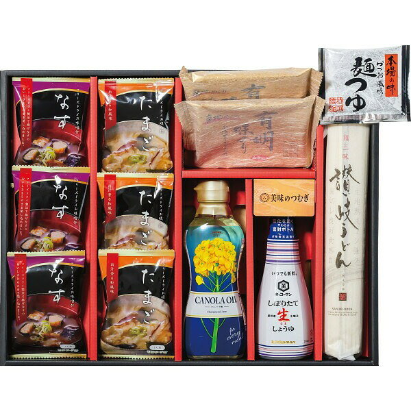 商品詳細商品名美味のつむぎ　バラエティセット商品番号r26-7596-121メーカー品番FKNーEZ内容●なす味噌汁（フリーズドライ）×3、たまごスープ（フリーズドライ）×3、白子有明味のり（8切8枚）×2、キッコーマンしぼりたて生醤油20...