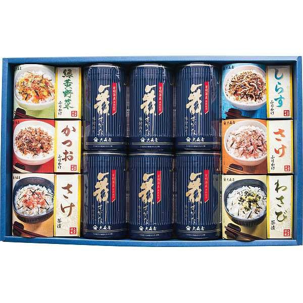 商品詳細商品名大森屋 舞すがたバラエティ詰合せ商品番号r26-2896-097メーカー品番NTFー50G内容●有明海産味付のり（10切32枚）×6、緑黄野菜ふりかけ2．5g×10、かつおふりかけ2．5g×10、さけふりかけ2．5g×10、し...