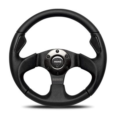 商品名MOMO 【正規品輸入品】 JET ジェット 32Φカラー・サイズブラックレザー、カーボンインサート/ブラックスポーク備　考メーカー希望小売価格(税込)：\50,600その他：J-1 ホーンボタンHBR-04が付属します。アースリング...