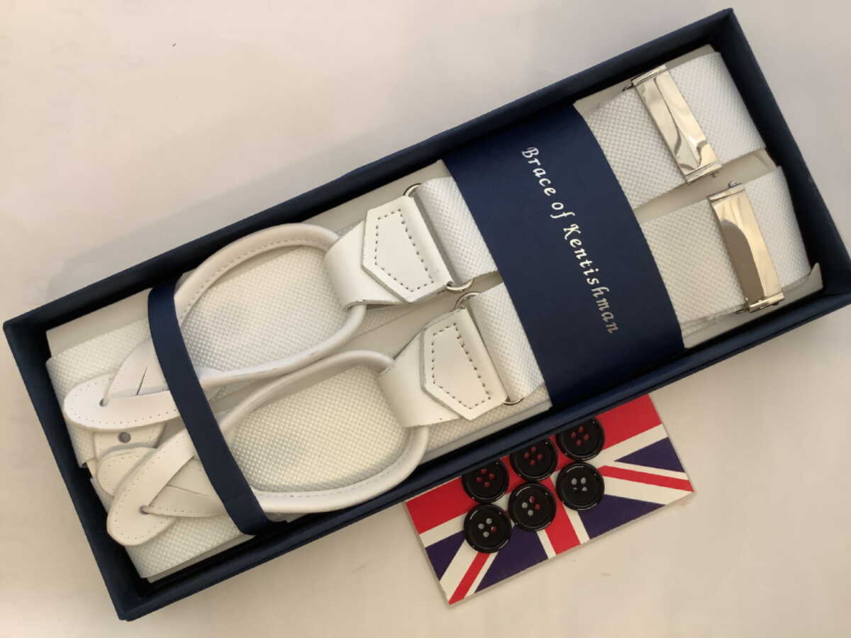 1820年英国創業アルバートサーストン製品(当店取り扱い主力商品)をお手本に発注したBraceof Kentishman謹製オリジナルクラシック6ボタン留ウーヴェンブレイスです。TommyHilfiger,English Laundry,J...