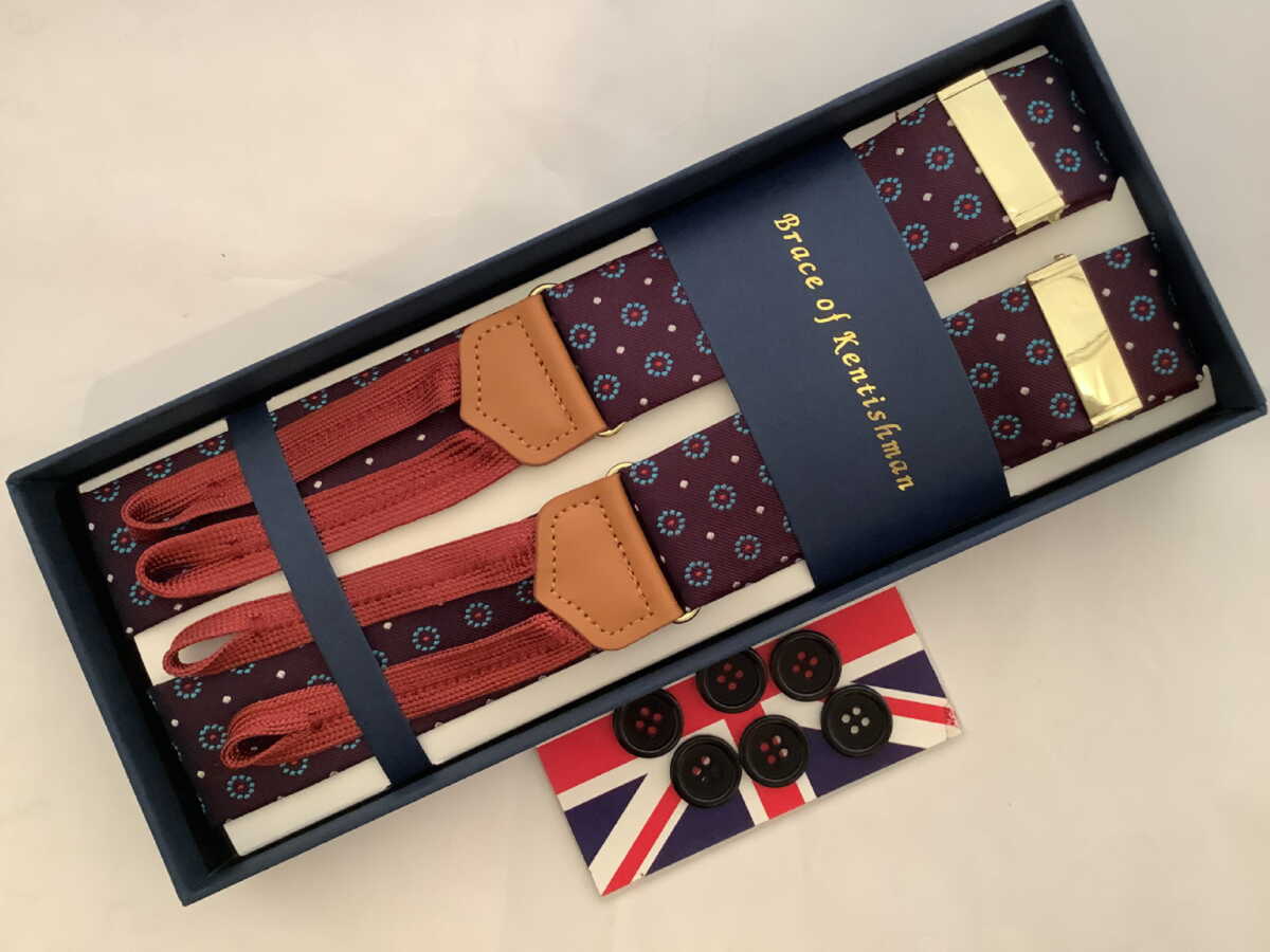 1820年英国創業アルバートサーストン製品(当店取り扱い主力商品)をお手本に発注したBraceof Kentishman謹製オリジナルクラシック6ボタン留シルクウーヴェンwithブレイドエンドブレイスです。TommyHilfiger,Eng...