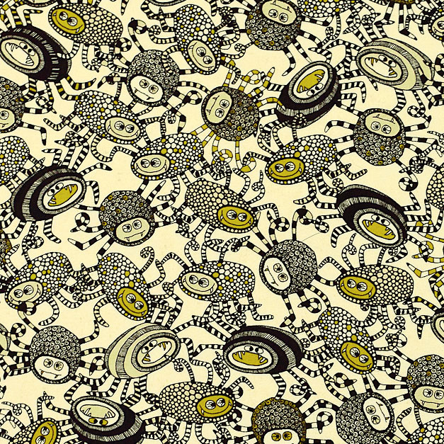 MO-4083 コミカルなクモ オールオーバー/アスペン(黄白色) コミカルにデフォルメして描いたクモ。ハロウィーン・キャラクターの代表、クモもこの様に表現されると親しみやすいです。シャツやブラウス、エプロンなどにしても可愛いと思います。 ...