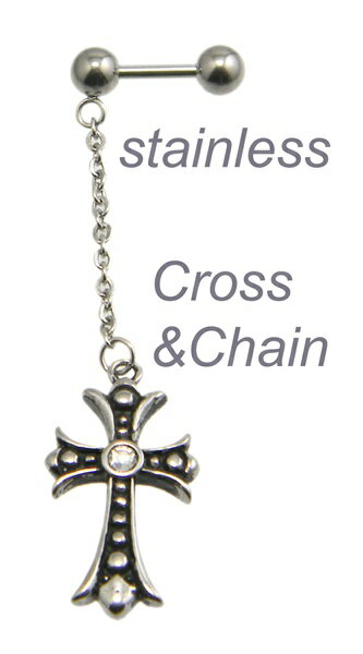 ■素材:ステンレス■カラー:シルバー■サイズ:【縦の長さ：ボールーパーツ上部からクロスの下部端まで】約48mm　【クロス】（縦）約19mm（横）約11mm　【耳穴通過軸部分太さ】約1.2mm：16G■補足情報:片耳用1け売り※ノンアレルギー...