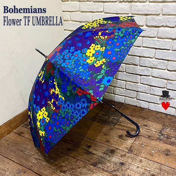 ボヘミアンズ人気FLOWER柄の長傘です。 個性的なデザインのテキスタイルで作られた長傘はインパクト大！！ボタン部分はプッシュしやすい使用になっており、スムーズに開閉できます。 品番：BG-22 タイプ：FLOWER カラー：41.MULT...