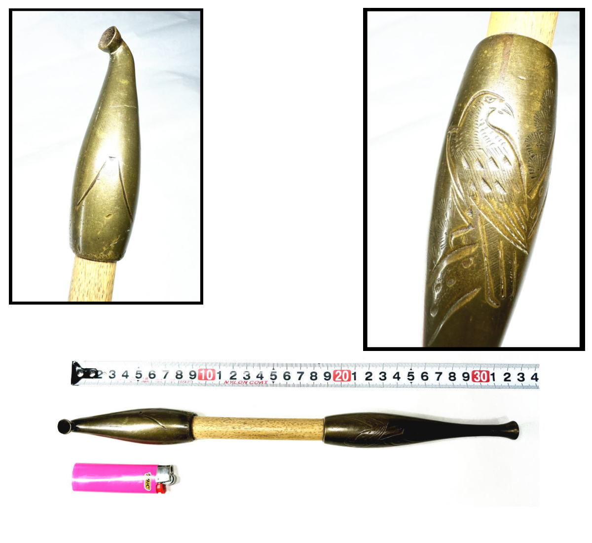 商品番号 WWST065 商 品 名 極太 鷹文彫刻キセル 大型 煙管 サ イ ズ 約長辺32cm × 幅2.5cm × 厚み3cm 重　　量 約180g 商品説明 　素敵な時代物。 注意事項 　古美術品は実際に使用するより、コレクション観...