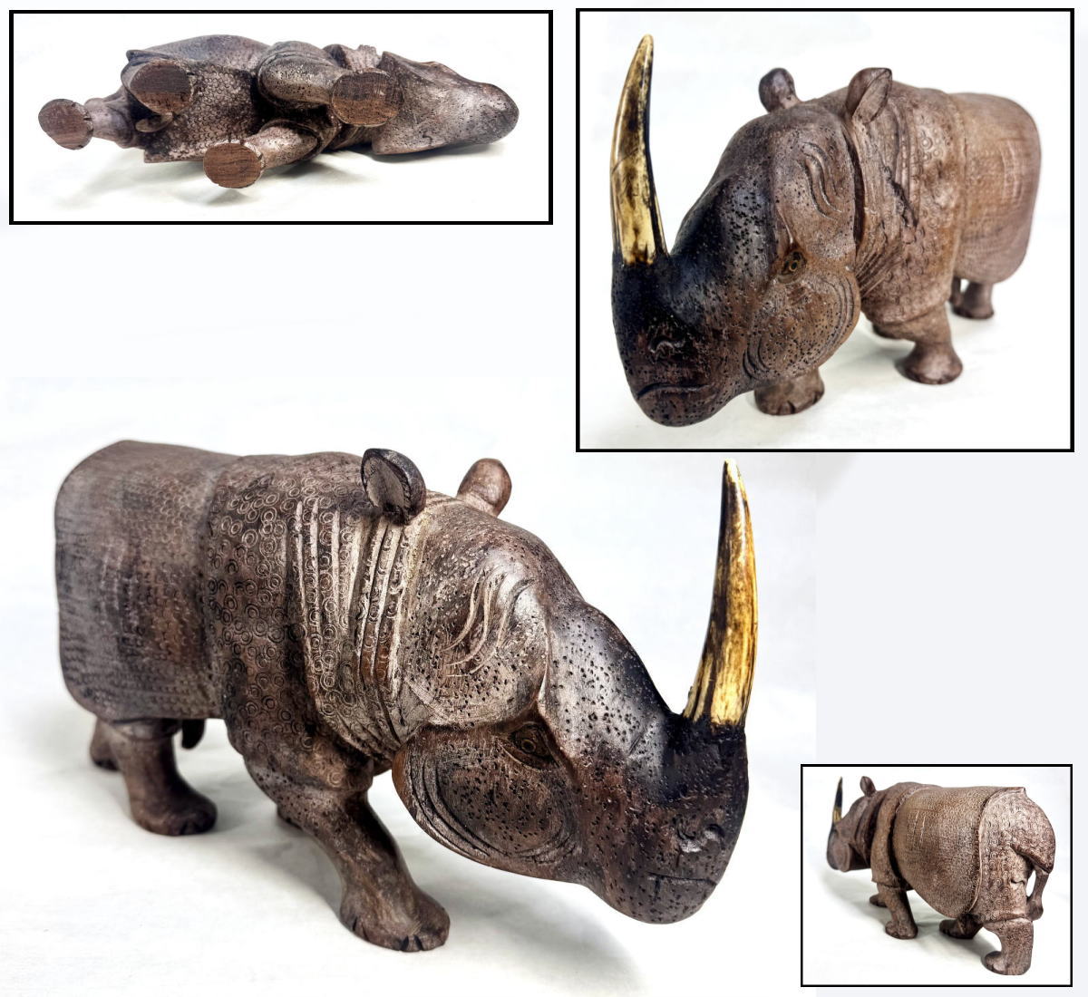 商品番号 WWWT033 商 品 名 年代物 古唐木雕犀 唐木彫さい レア一点もの サ イ ズ 約横30cm × 高さ16cm × 奥行8.5cm 重　　量 約1435g 商品説明 　素敵な時代物。 注意事項 　古美術品は実際に使用するより...