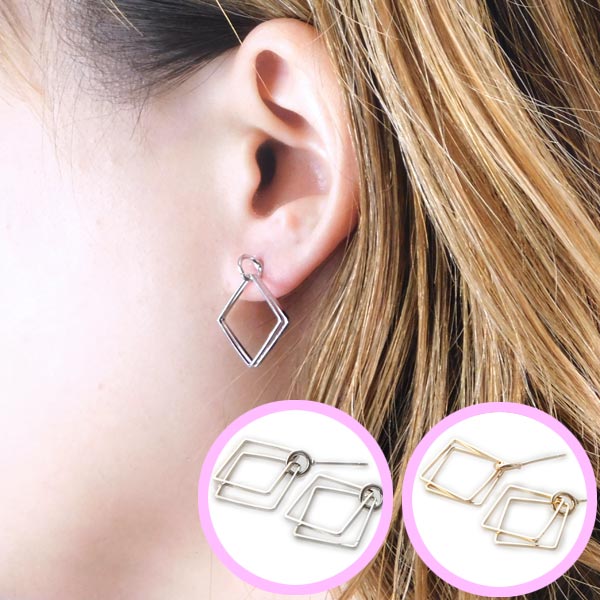 ※サイズ 【縦】：10.5mm 【横】：10.5mm 【厚さ】：1mm 【重さ】：1g 【素材】：合金 揺れ動く凛とした大人の魅力を最大限に引き立てるスクエアピアス。 合わせる洋服によってオシャレの色を変える様々なカジュアルコーデに適した、...