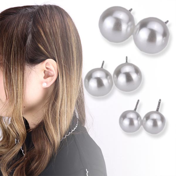 ※サイズ 【縦】：10mm-8mm-6mm 【横】：10mm-8mm-6mm 【重さ】：0.8g-0.4g-0.2 【素材】：銅 人工パール シンプルなデザインだからこそ気軽に着けられる。 高級感のあるフェイクパールは 明るい大人の女性を演...