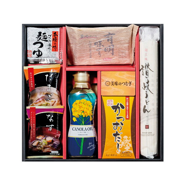茄子の味噌汁、味のり、キャノーラ油、さぬきうどんなどが入ったバラエティ豊かなセットです。価格内訳・商品価格：3,240円(税込)・税率：8％・送料：送料無料商品内容・セット内容:茄子の味噌汁・たまごスープ・白子のり有明産味のり（8切8枚）・...