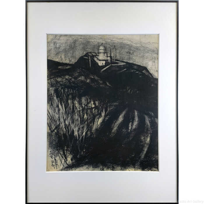 高台の灯台へ向かう道を大胆に捉え、光と影のコントラストが印象的です。筆致は力強く、前景の草木の描写が際立っています。全体として、静謐な雰囲気が漂います。小樽市祝津の高島岬に立つ日和山灯台は、初点灯が北海道で納沙布岬灯台に次いで2番目という古...