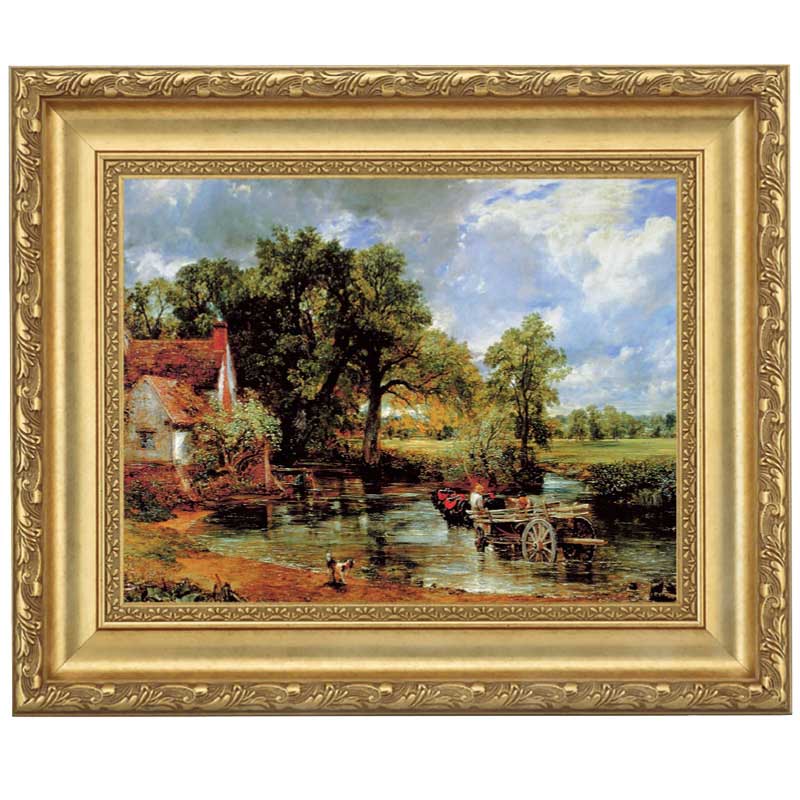 画家の故郷で干し草車を引く水牛と農夫らがいる風景。輝くような光の描写やのどかで田舎的な雰囲気の表現は、観る者に郷愁すらも感じさせる。●絵寸法：（約）長辺32×短辺25cm●額寸法：（約）長辺45.5×短辺38.5×4cm●重量：（約）1.1...