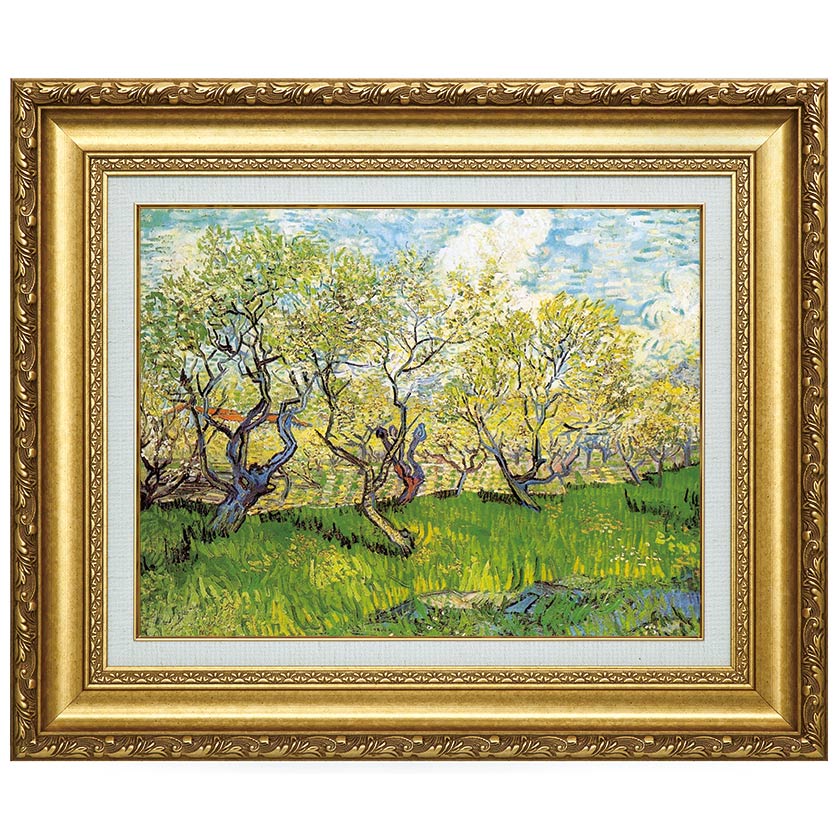 アルルで描かれた作品。モチーフの描写や配置に関しては、日本の浮世絵の影響が色濃く表れている。原画：制作1888年　所蔵：ファン・ゴッホ美術館ホーリ通信 (熟年時代 アートの友) 熟年時代 立体複製名画　ゴッホ「花咲く果樹園」 111103