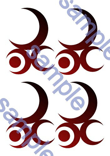 水で転写！誰でも簡単貼り付けコスプレ用タトゥーシール！ 取り扱い説明書とテスト用のミニシールが付属します。 シートサイズA5 印刷個数4回使用分 絵柄サイズ9cm × 6.6cm