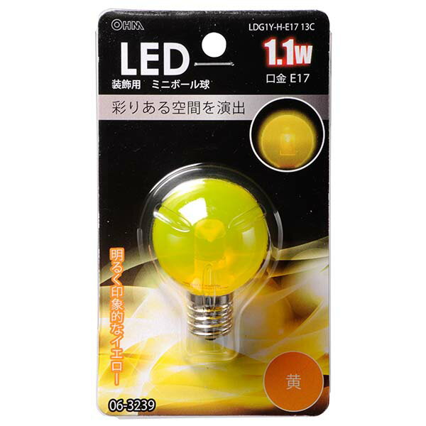 特　徴 ● 装飾用LEDミニボール球 ● 彩りある空間を演出します。 ● 光色はイエローです。 仕　様 ■ サイズ：全長58×最大径40mm ■ 質量：14g ■ 定格消費電力：1．1W ■ 定格電流：10mA ■ 定格寿命：30，000時間