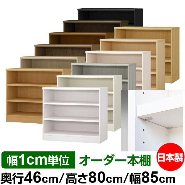 固定棚のない全棚板可動のフルオープン構造 本棚 大型書籍、大型ファイルの大量収納に最適　棚板は耐荷重性に優れたタフタイプ　当店独自の全棚板移動1.5cmピッチと幅木カットが選べます　低ホルムアルデヒド　F★★★★サイズ奥行46cm×高さ80...