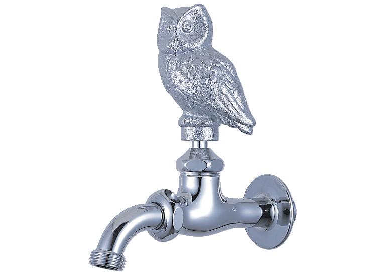 　>> Product / 製品情報 商品名 万能ホーム胴長水栓（フクロウ/クロム） 認証登録 JWWA水道法基準適合品 製造 日本 仕様 壁付け用単水栓 材質：[本体]青銅　[ハンドル]青銅 吐水口パーツ別売り ネジ規格：PJ...