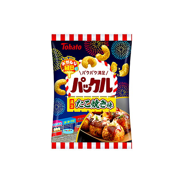 手軽に夏祭り気分がたのしめる、おかしな縁日のパックルです。「パックル」のたこ焼き味です。甘じょっぱいソースの味わいに、紅しょうがや青のりの風味を効かせ、パクパクすすむ味わいに仕上げました。手軽に夏祭り気分がたのしめる、おかしな縁日のパックル...