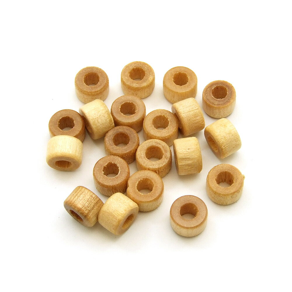商品説明素材木サイズ 直径：約8mm 厚み：約5mm　穴径：約3.5mm使用方法・注意 タイヤ型のウッドビーズです、ネックレスやブレスレット等に。 ※天然素材の為、大きさや色味にバラツキが御座いますのでどうかご了承下さい。