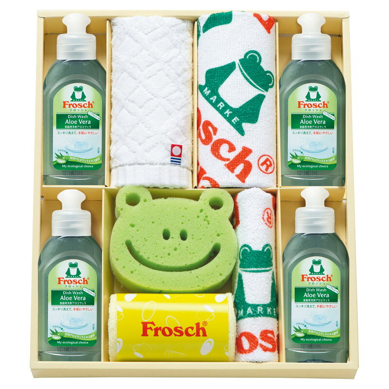 商品名 フロッシュ キッチン洗剤ギフト 商品詳細 タオル：綿100%クロス：ポリエステル80%・ナイロン20%フロッシュミニ（アロエヴェラ）（オーストリア）（100ml）×4マイクロファイバークロス（中国）（25×25cm）×3今治製ウォッ...