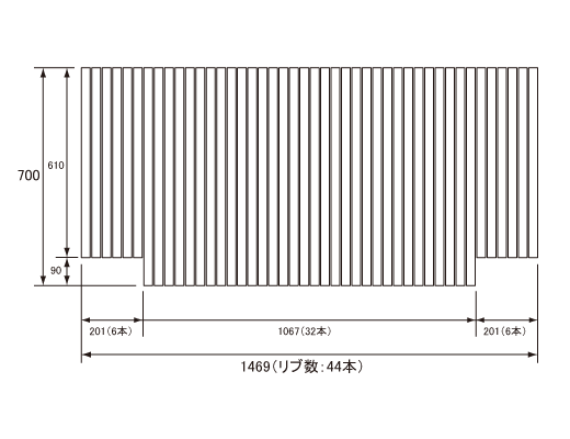 幅×奥行 1492×700mm（リブ数：44本） 重量 2.5kg 本体厚み 12.0mm 本体材質・本体色 HIPS樹脂 ホワイト 浴室（浴槽）サイズ 1616 パナソニック風呂フタ 住設品※仕様変更によりサイズ、形状、材質などが変更され...