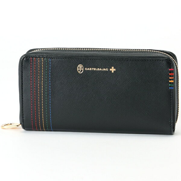 カステルバジャック（バッグ＆ウォレット）（CASTELBAJAC）のラウンドファスナー 長財布。［ポイント］カステルバジャックで使用される6色のイメージカラーを飾りステッチと手かがりステッチで表現。ネーム表現や金具、そして内側のサテン生地に...