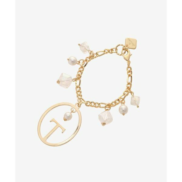 [型番：00482310290030]◇＆ chouette（アンドシュエット）のオーバルパールイニシャルチャームT高級感のあるイニシャルデザインに、クリスタルのパーツが揺れるたびにきらきらと輝く上品なデザイン＆#9825; ゴールド×パー...