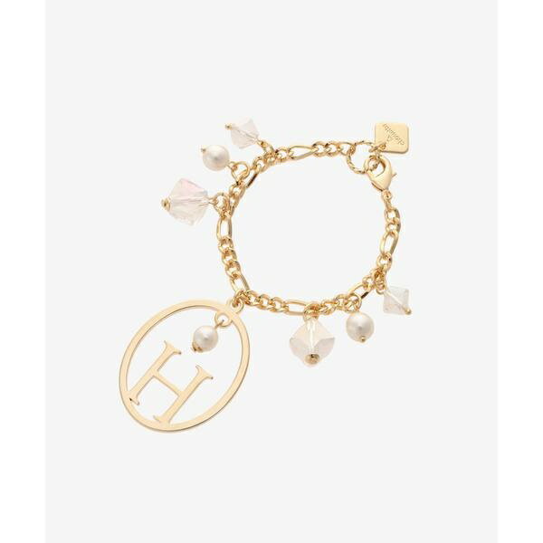 [型番：00482310290024]◇＆ chouette（アンドシュエット）のオーバルパールイニシャルチャームH高級感のあるイニシャルデザインに、クリスタルのパーツが揺れるたびにきらきらと輝く上品なデザイン＆#9825; ゴールド×パー...