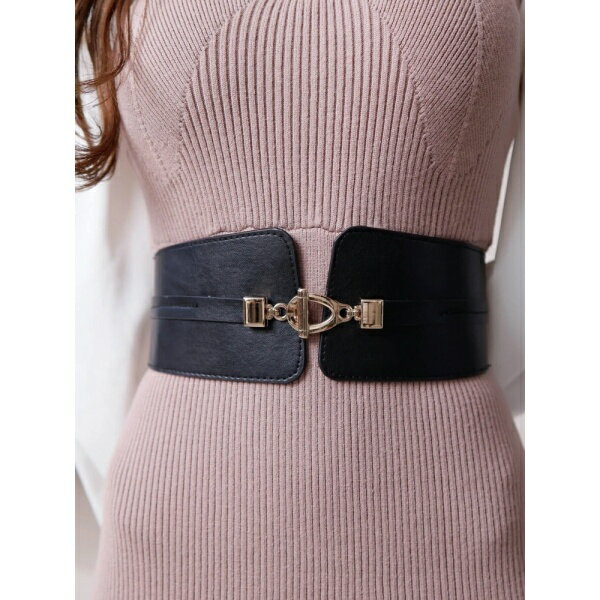 [型番：000436830420]ウエストをきゅっと引き締める太幅デザインのサッシュベルト。ゴールドのマンテル金具も華やかなアクセントをプラスします。簡単に着脱することができるスタイリングの手軽さも◎ニットワンピースやロング丈のアイテムのウ...