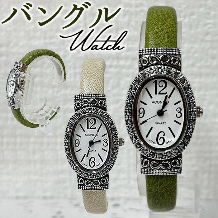 [型番:sa002]【ブランド名】 ACONTeG(アコンテジ)【商品名】 バングルウオッチ【メーカー型番】 【商品説明】落ち着いた合皮の色と時計ケースのマーカサイトがとってもマッチ。見やすくほかのアクセサリーを邪魔しない長丸時計。アンティ...
