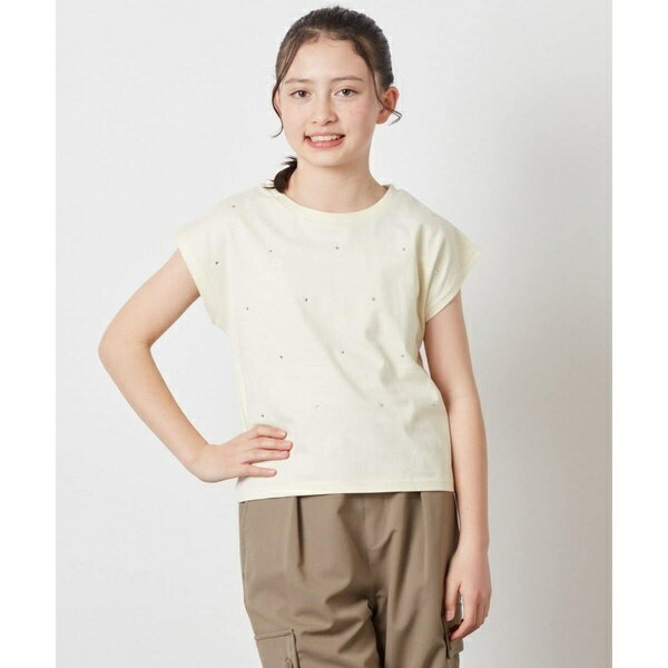 [型番：KJKFV41019]◆キラキラ輝くラインストーンがかわいい！シンプルTシャツ◆【デザイン】・前身頃全面にラインストーンをランダムに散りばめたキラキラTシャツ。 ・クリアのラインストーンなので、いろんなアイテムと合わせやすい。 ・ク...