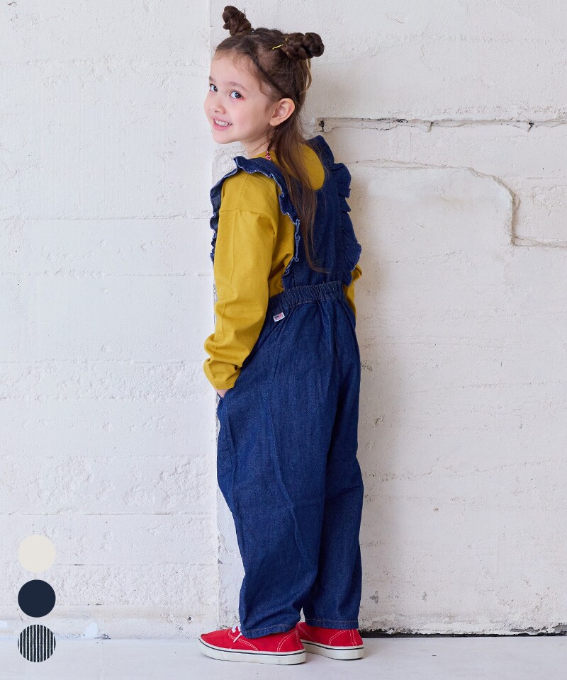 【LIFE SUPPORT PRODUCTS】定番人気の「COTTON from U.S.Aデニムシリーズ」こちらは3通り楽しめるサロペット！デニムでカジュアルながらも、肩のフリルがキュート！その日の気分で好きな着こなしを楽しんでください♪...