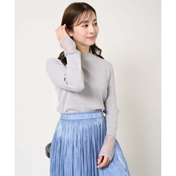 [型番：F1FFA23120][MK ミッシェルクラン 小さいサイズ]繊細なラメボーダーやシアー切替えなどが旬な着こなしに■デザイン着回し力抜群なコンパクトなハイゲージニット。ボーダー状のラメや袖口のシアー切替えデザインが手持ちにない新鮮さ...