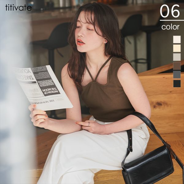 ・ホルターネック見えするデザインと、デコルテをスッキリ綺麗に見せてくれるデザインの前後2way仕様・女性らしくてかわいいリブカットソータンクトップ・1枚でも着やすい、程よい肉感のリブカットソー素材を使用・レイヤードして色々なコーディネートの...