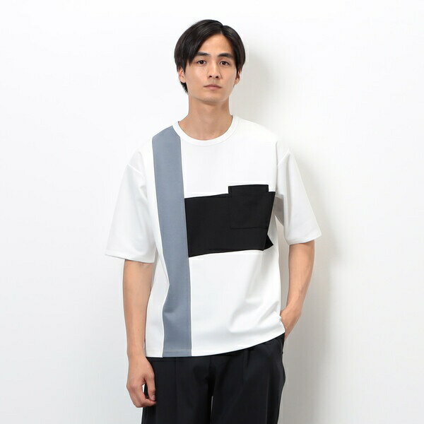 [型番：47-60TK28-205]《デザイン》カラーブロック切り替えのクルーネックTシャツ。コーディネートのアクセントになるようなコントラストの効かせた配色です。ゆとりのあるサイズ感です。《素材》薄手のポンチ素材を使用。ポリウレタン混でス...
