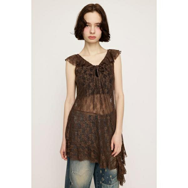 [型番：030ISY30-2621]【HEM DESIGN LACE FRILL L／TOPS】■POINT：ヘムデザインがポイントのフリルレースロングトップス。■DETAIL：ストレッチの効いたフラワーレース素材を使用し、襟ぐりのフリルと...