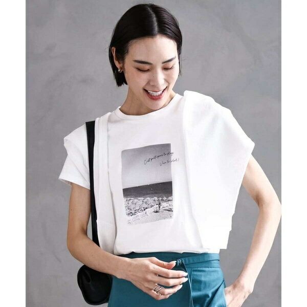 [型番：F6KHA23120][ミッシェルクラン 小さいサイズ]◆夏のオシャレコーデの必需品◆＜デザイン・パターン＞しましまのパラソルがかわいい、ビーチに出かけたくなるような爽やかなフォトデザインのコンパクトTシャツです。＜素材＞程良い生地...