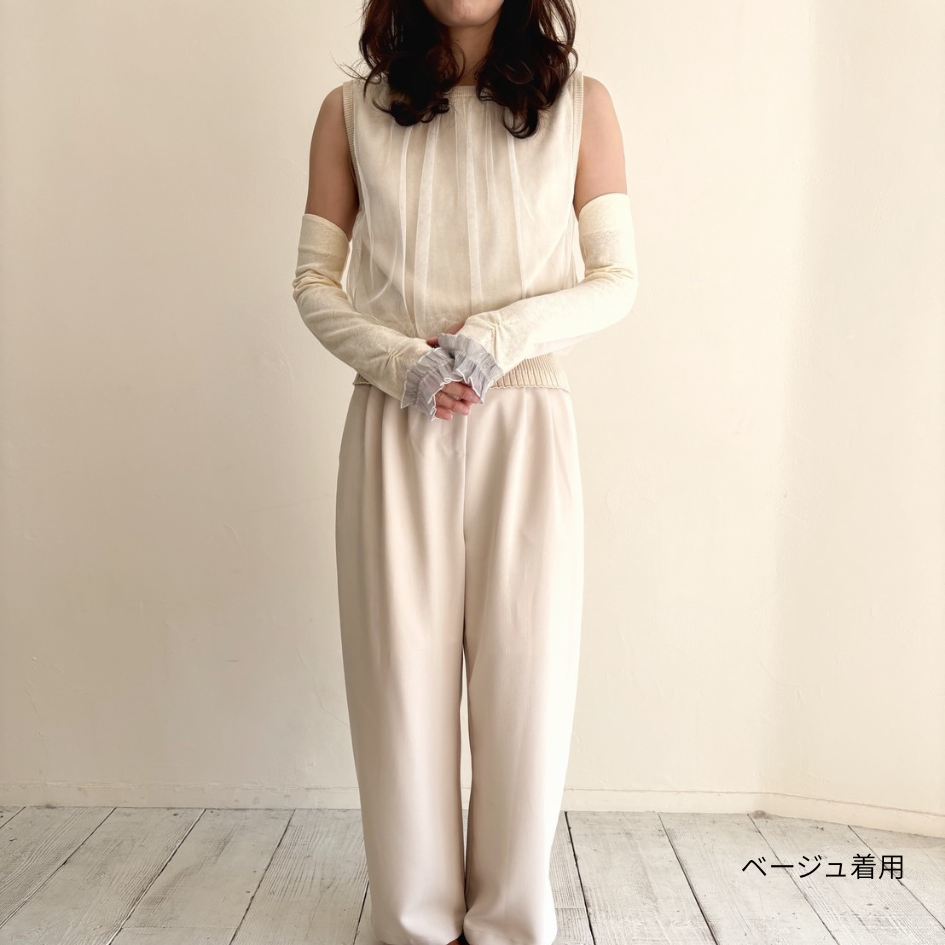 [型番:L049]夏の強い日差しから肌を守りながら、ファッションも楽しみたいあなたへ。指先のオーガンジー素材のフリルが目を引くUVアームカバーが登場です。さりげないのに存在感のあるデザインが、いつものコーディネートをワンランクアップさせてく...