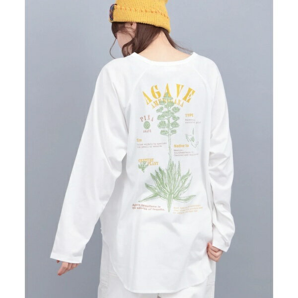 [型番：OWJBA904]グラフィカルに描かれたバックプリントがサマになるロングTシャツ ■デザイン メキシコで有名なお酒テキーラの原料になるアガベ。 一生に一度だけ美しい花を咲かすアガベを背中に大人っぽくグラフィカルに落とし込みました。 ...