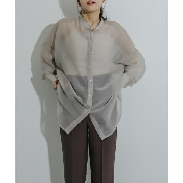 [型番：AA45-23S112]L.PINKはWEB限定カラーです。夏に大人気!サラッと羽織れる一枚〇程よい透け感と光沢感のある生地が目を引くオーバーシャツ〇ルーズシルエットで羽織るだけでおしゃれにきまる〇バンドカラーで合わせやすいstyl...