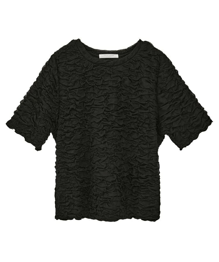 [型番：06000984100]クシュっとした生地が目を惹く五分袖プルオーバー。程よくボディフィットしつつも、伸縮性に優れ快適に着用して頂けます。シンプルなクルーネックボディで着回しやすく、一枚着はもちろんビスチェなどと合わせたレイヤードス...