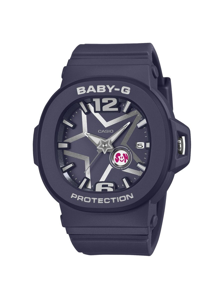 [型番:BGA-10D-2A1JF]アクティブな女性に向けた耐衝撃・カジュアルウオッチBABY-Gから、文字板に煌めく星をあしらったY3Kスタイルのウオッチです。メタリックカラーの星を大胆にレイアウトしたダイアルと、メタリック仕上げを施した...