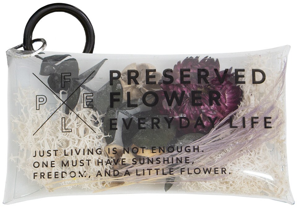 [型番:01144OA]【PFEL】PRESERVED　FLOWER　EVERYDAY　LIFE花を持ち歩く、新しいスタイルクリアポーチ型プリザーブドフラワー（カラビナ付き）お気に入りのバッグに、癒しの花を。透明なポーチの中に咲くプリザーブ...