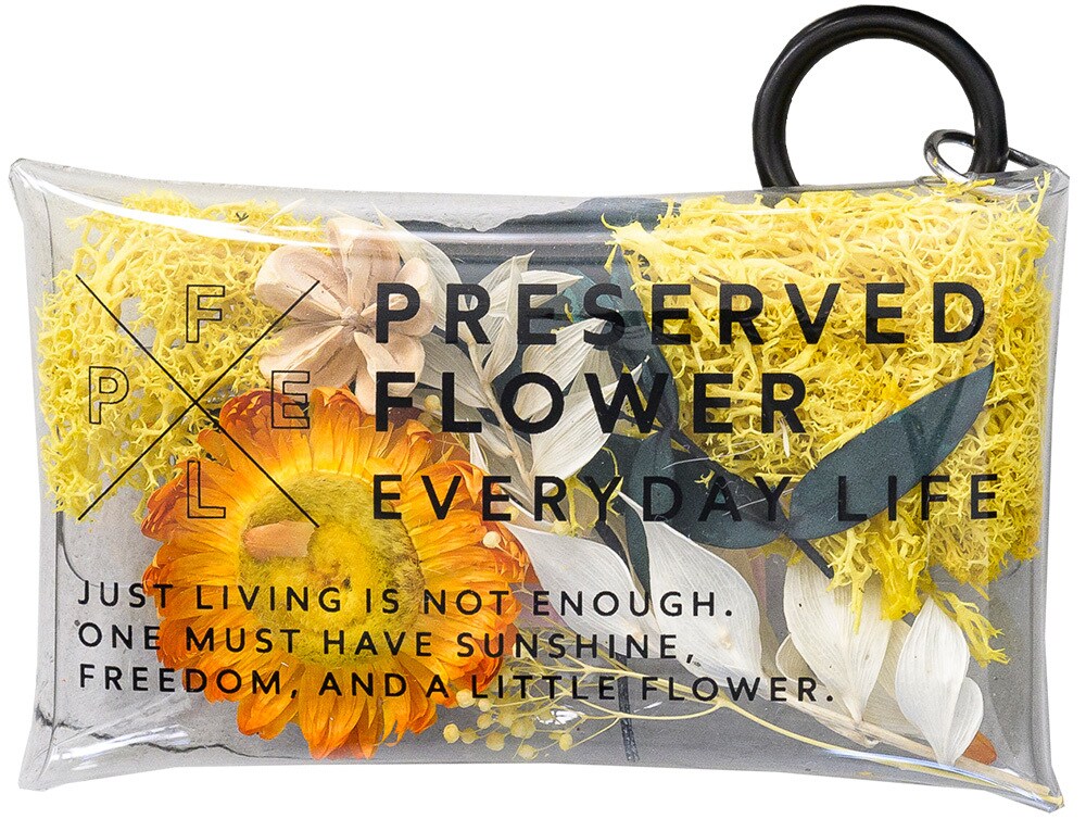 [型番:01147OA]【PFEL】PRESERVED　FLOWER　EVERYDAY　LIFE花を持ち歩く、新しいスタイルクリアポーチ型プリザーブドフラワー（カラビナ付き）お気に入りのバッグに、癒しの花を。透明なポーチの中に咲くプリザーブ...