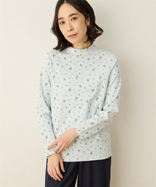 [型番:491241]やさしい肌触りで快適に過ごせるオーガニックコットンの花柄プルオーバー■カラー：アイボリー、ブルーM：着丈 62cm / 身幅 46cm / 肩幅 36cm / 袖丈 56cm / 裾幅 46cmL：着丈 63cm / ...