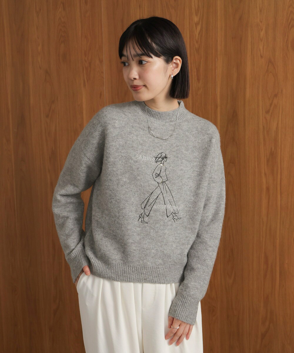 [型番:5547161]■POINT視線を引く女性の刺繍モチーフが、コーデの主役になるニットプルオーバー。線画のような繊細さに、スパンコールのきらりとした輝きを添え、甘さをおさえた大人の表情に仕上げました。首元は高すぎないハイネック仕様で、...