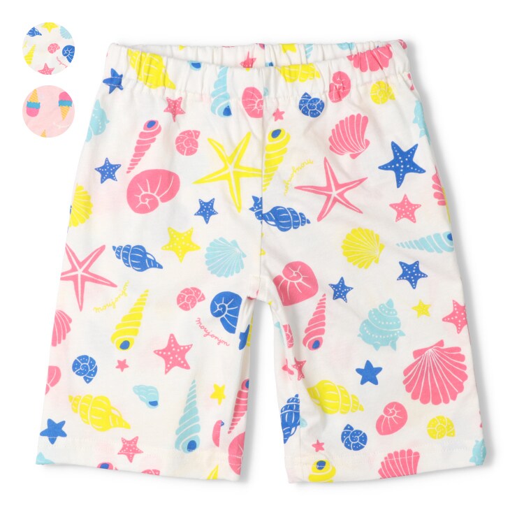 [型番:M47107]税込み990円の『む〜らくぎ』シリーズ。総柄のTシャツ（M46807）とハーフパンツをセットアップで着たり、別々に着たり。お外でもお部屋でも！綿100％の天竺素材、Tシャツ素材のハーフパンツで保育園用にもオススメ！ホワ...