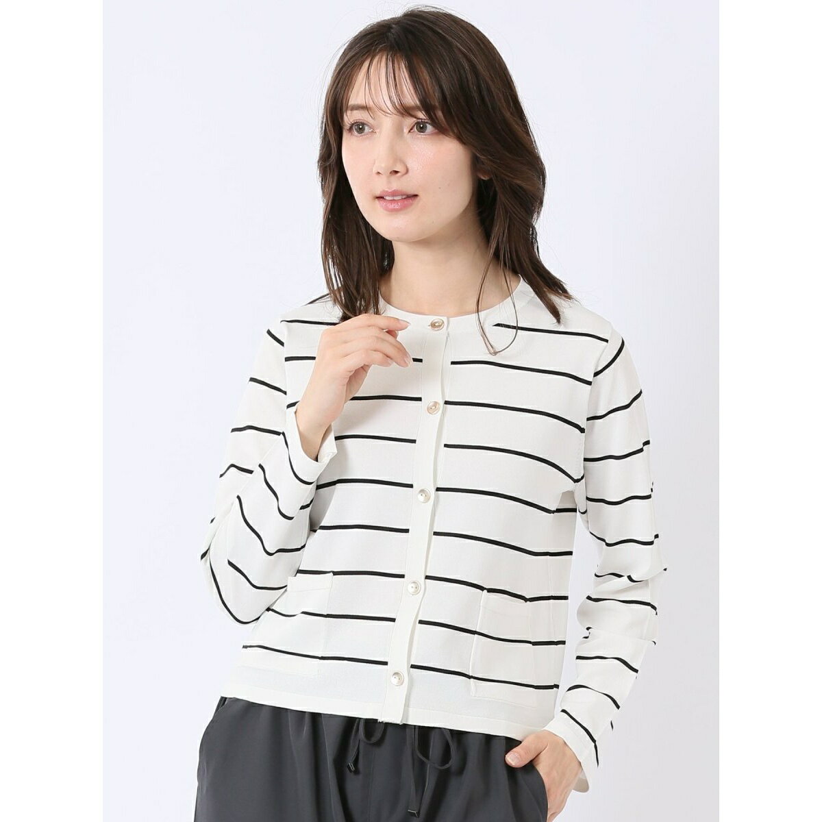 [型番：120403063202635]エムエフエディトリアルレディース/m.f.editorial:Women快適機能 ボーダー クルー ニット カーディガン■素材特徴レーヨンにナイロンを混紡した綺麗目なニット(12G)を使用しています。...