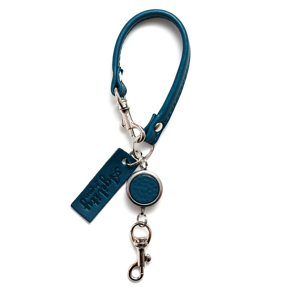 アジリティーアッファのリールストラップ/アリゾナ(ブルー)【ストラップ　リール パスケース】伸縮するリールが付いた、本革製のショートストラップ。お手持ちのIDケースやパスケースなどのハトメ穴やDカンに取り付けて使うことができます。リールが伸...